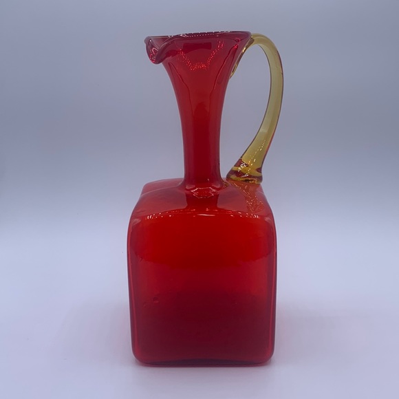 Vintage | Dining | Vintage Hand Blown Square Ruby Red Pitcher Gold ...